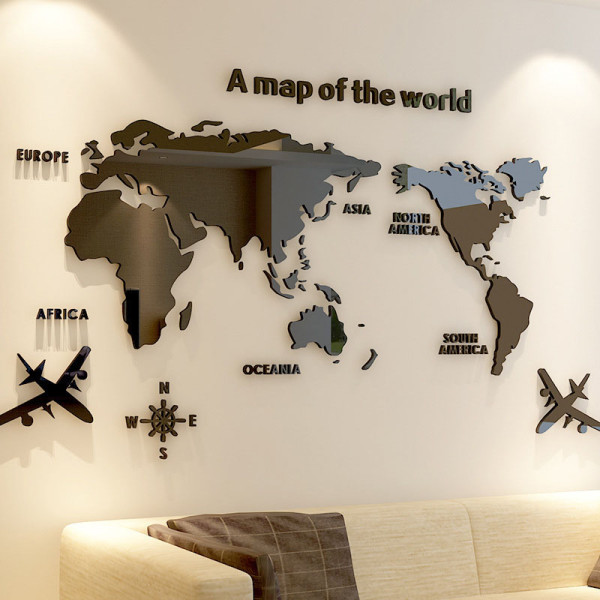 3D World Map Door Room Acrylic Decorative Wall Stickers