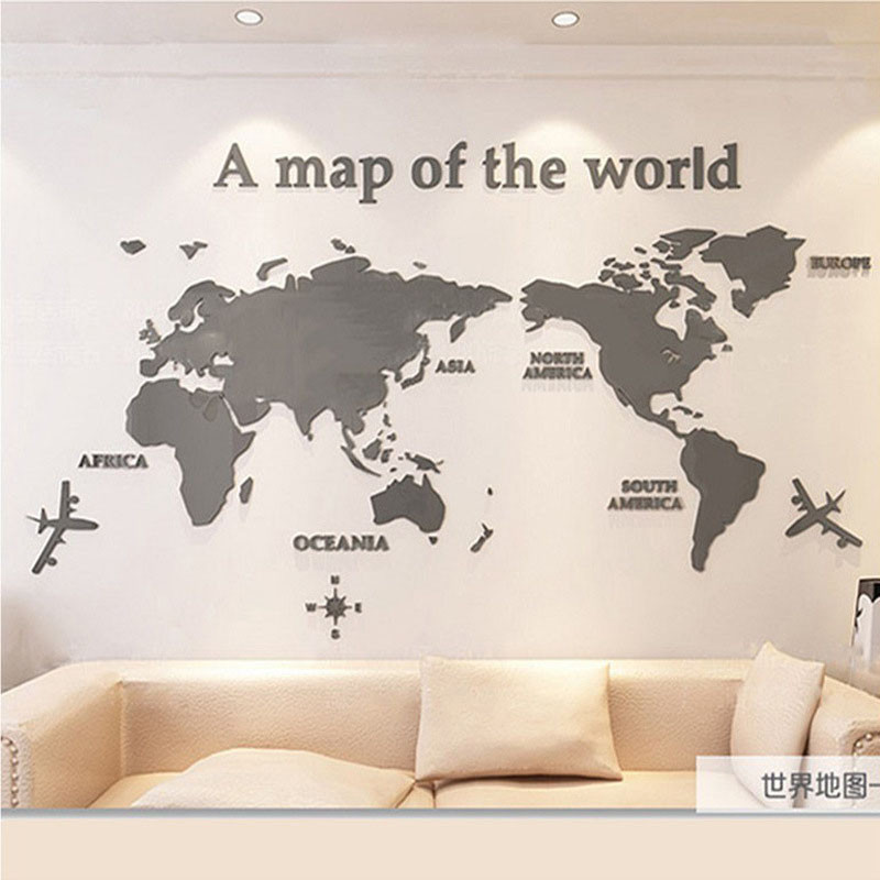 3D World Map Door Room Acrylic Decorative Wall Stickers