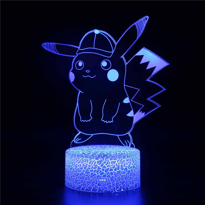 3D Cute Pikachu Series Night Light LED Lamps Seven Colors Touch Lamps ...