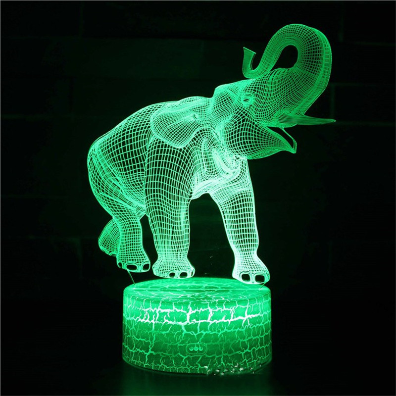 Cute Elephant 3D Night Light LED Lamps Seven Colors Touch Lamps With ...