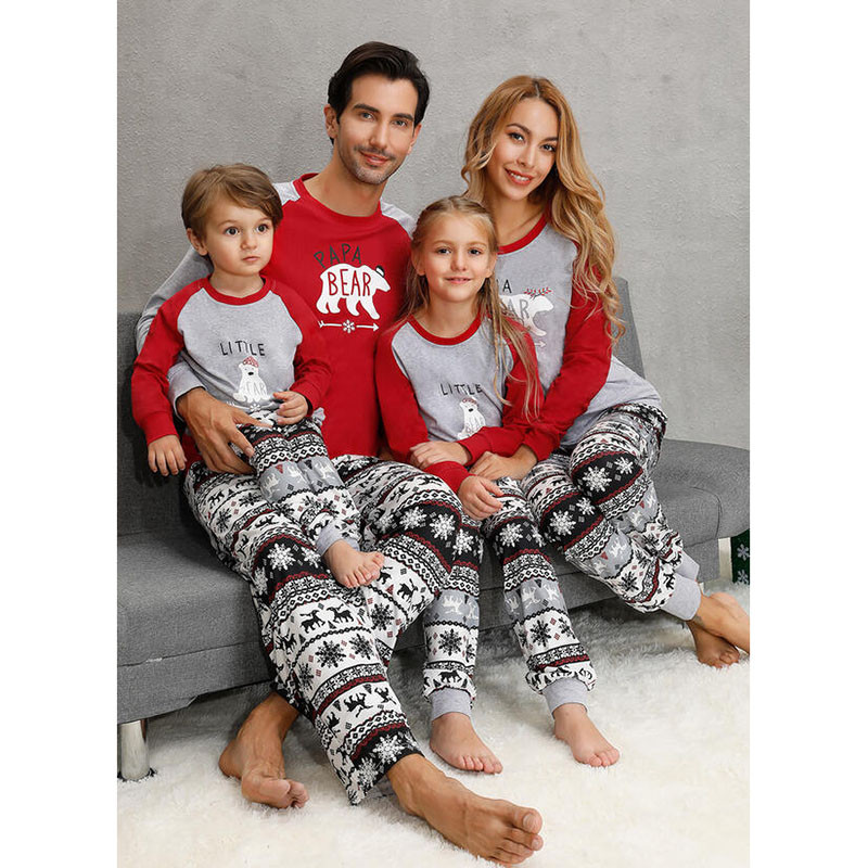 Christmas Family Matching Sleepwear Pajamas Sets Red Deers Top and Gray ...