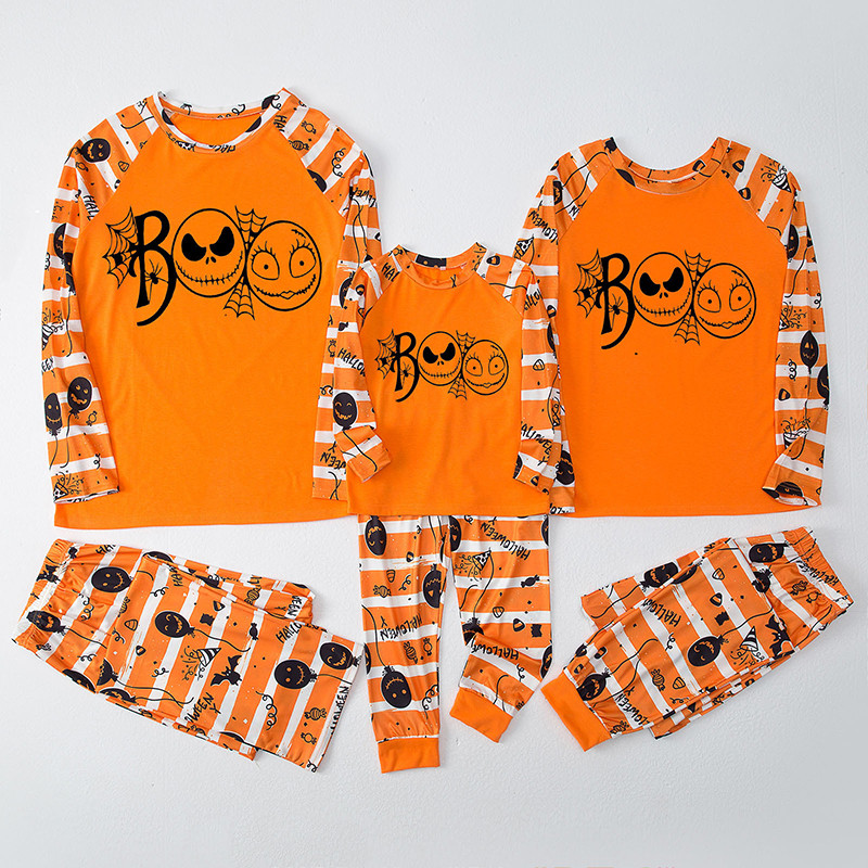 Halloween Family Matching Sleepwear Pajamas Boo Slogan Grimace Pumpkin ...