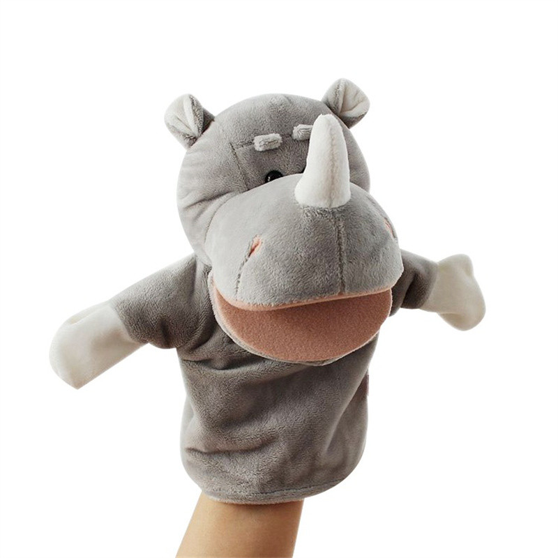 Gray Rhino Hand Puppet Stuffed Plush Animal Doll For Kids Gift