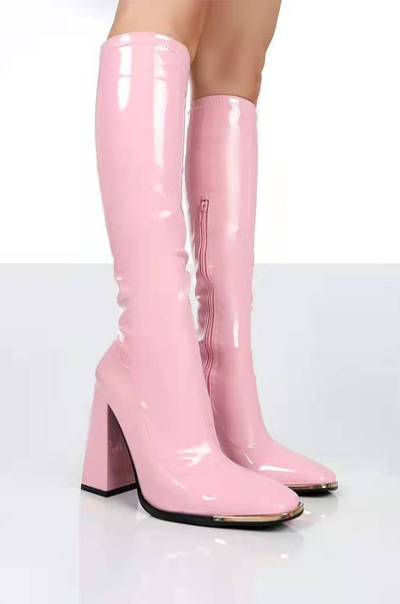 US$ 19.60 - Pu Thigh High Boots in Pink - www.fashion-wish.net