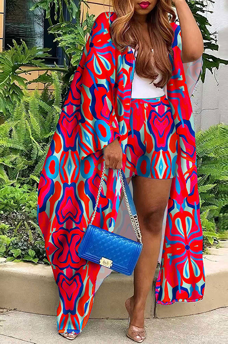 US$ 10.78 - Copy Copy WHOLESALE | Plus Size Printed Long Coat & Shorts ...