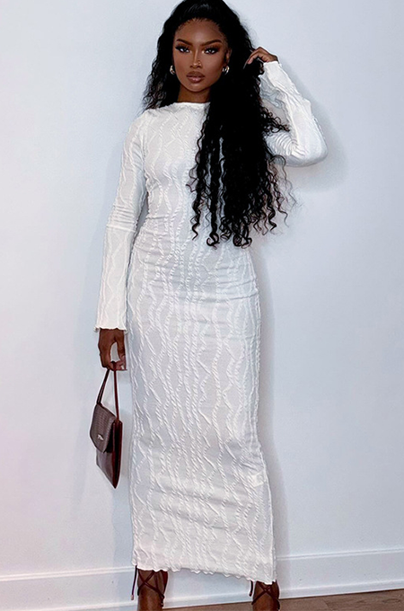 US$ 7.84 - SUPER WHOLESALE | Wave Texture Fabric Long Dress - www ...