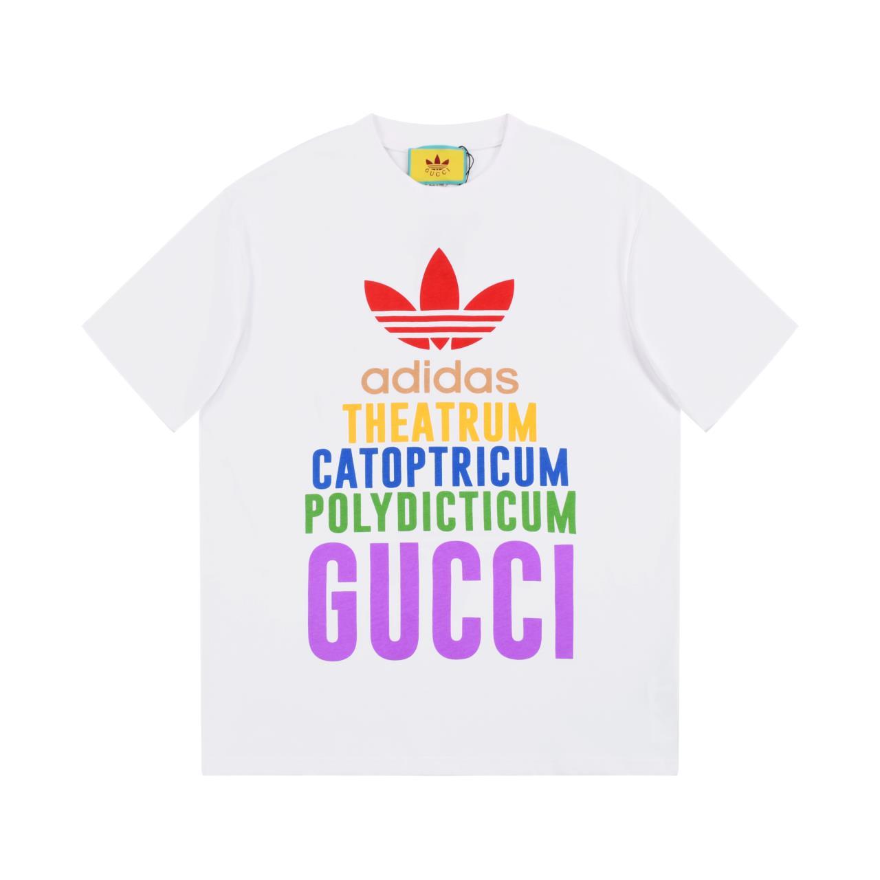 Cucci x Adidas Unisex Logo Pattern Cotton LOGO Couple Portrait T-Shirt
