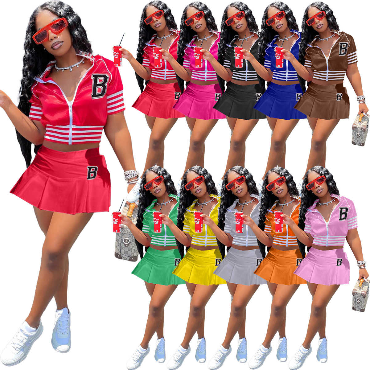 Cheaper New baseball skirt set women jiacket short sleeve letter print ...