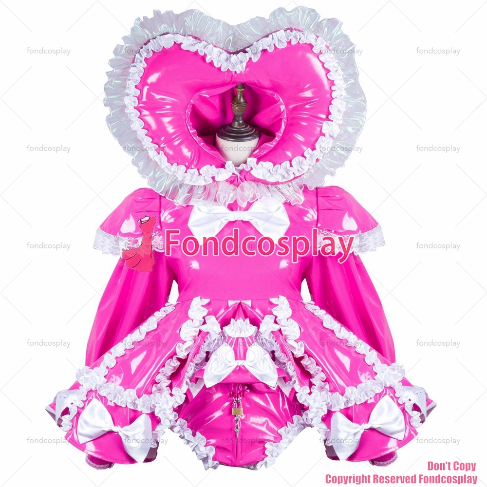 fondcosplay cross dressing sissy maid hot pink thin pvc dress lockable ...