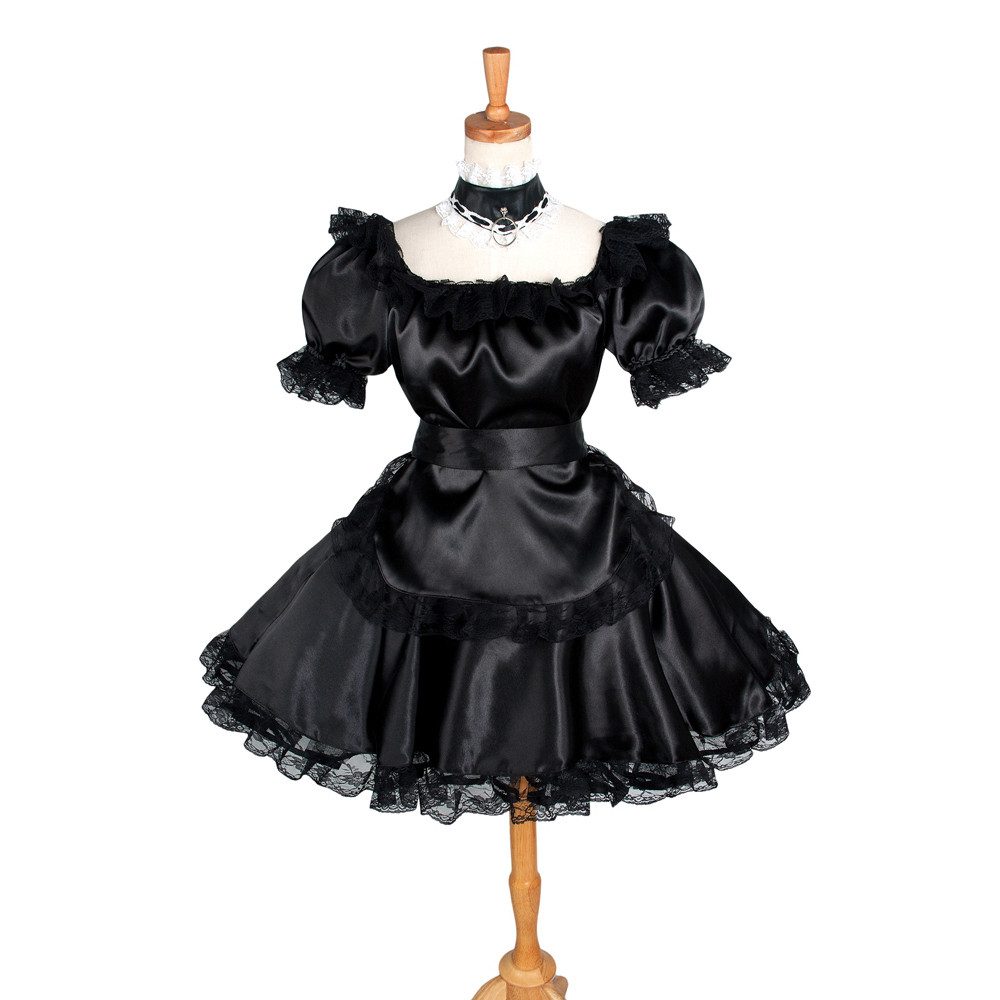 fondcosplay adult sexy cross dressing sissy maid short black Satin ...