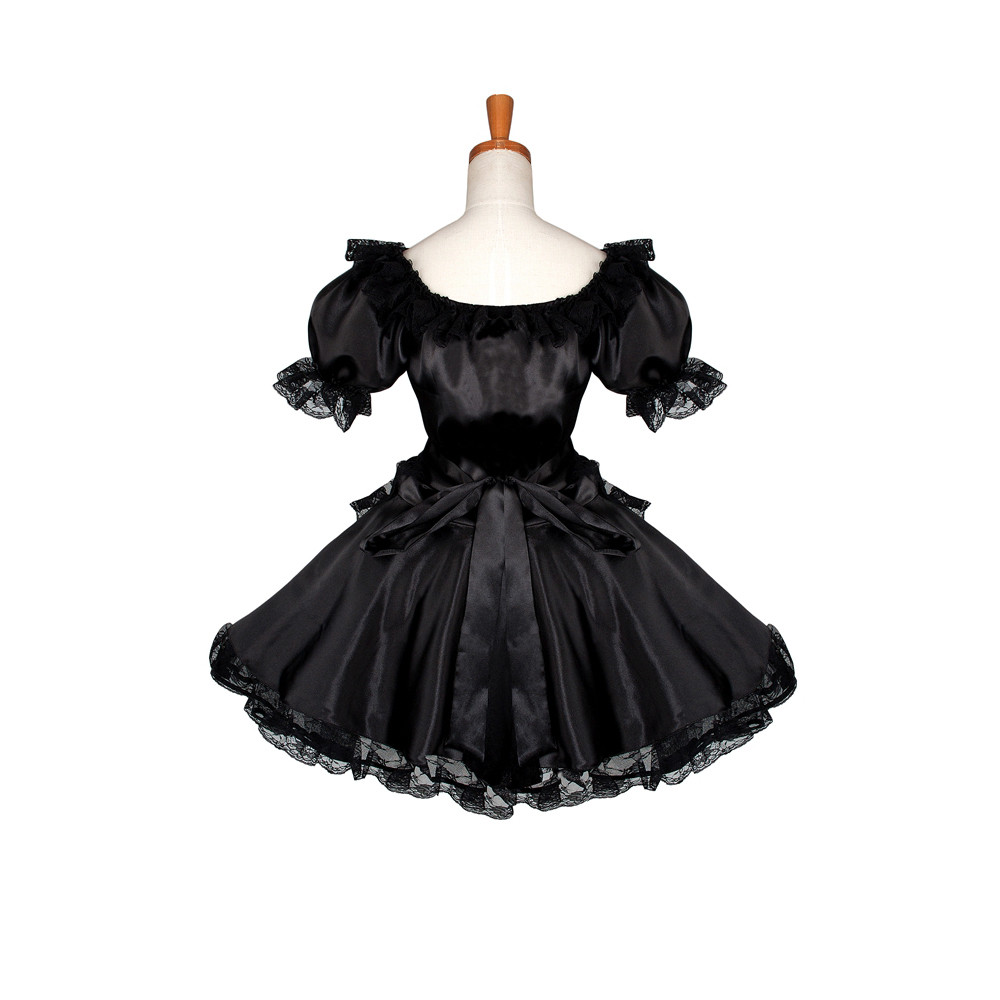 fondcosplay adult sexy cross dressing sissy maid short black Satin ...