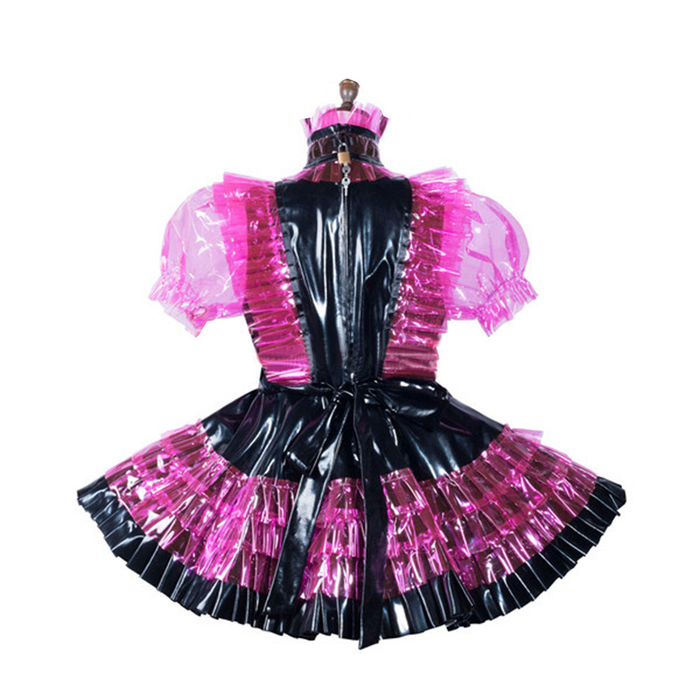 Sissy Lockable Black PVC Patchwork Maid Unifroms Fetish Clear Plastic ...