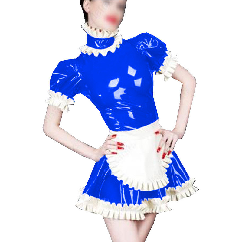 Plus Size S-7XL Womens Men Maid Sexy Costumes Wetlook Shiny PVC Pleated ...