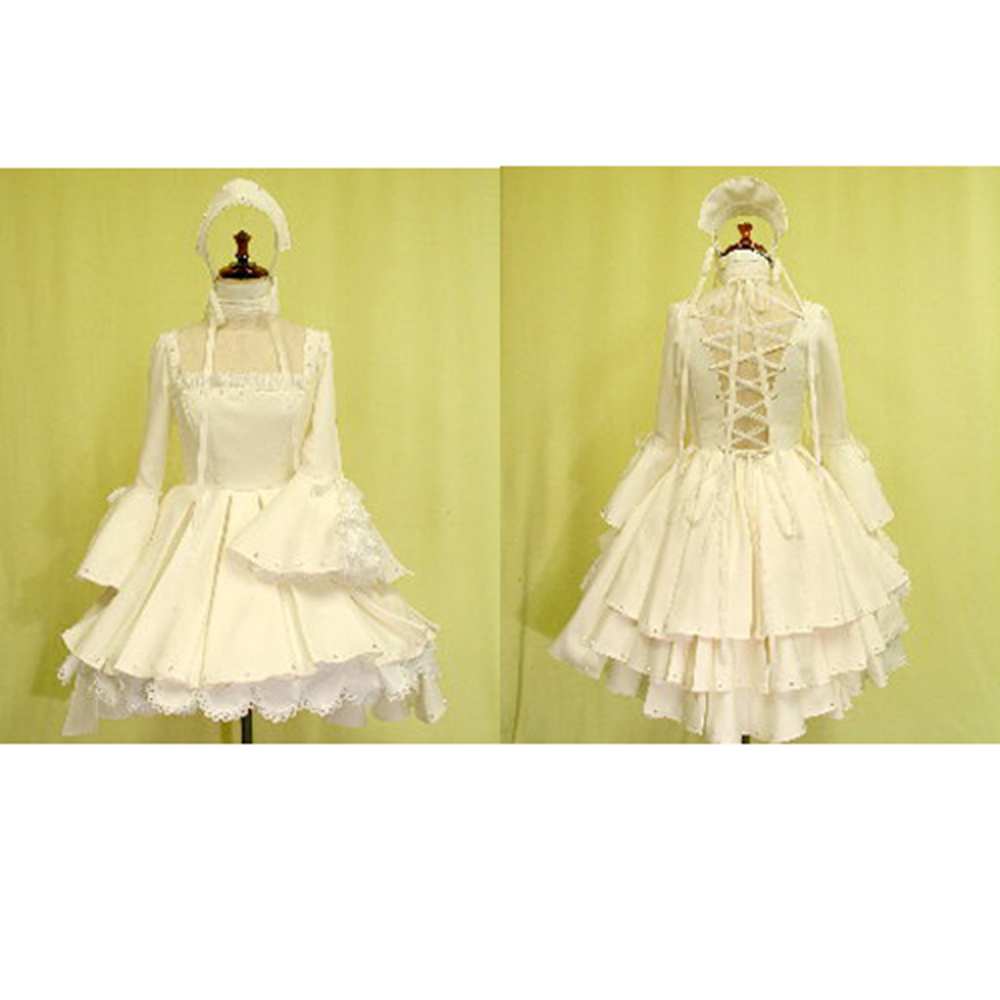 Chobits Chii Cosplay Costume – White Satin Layered Gothic Dress with ...
