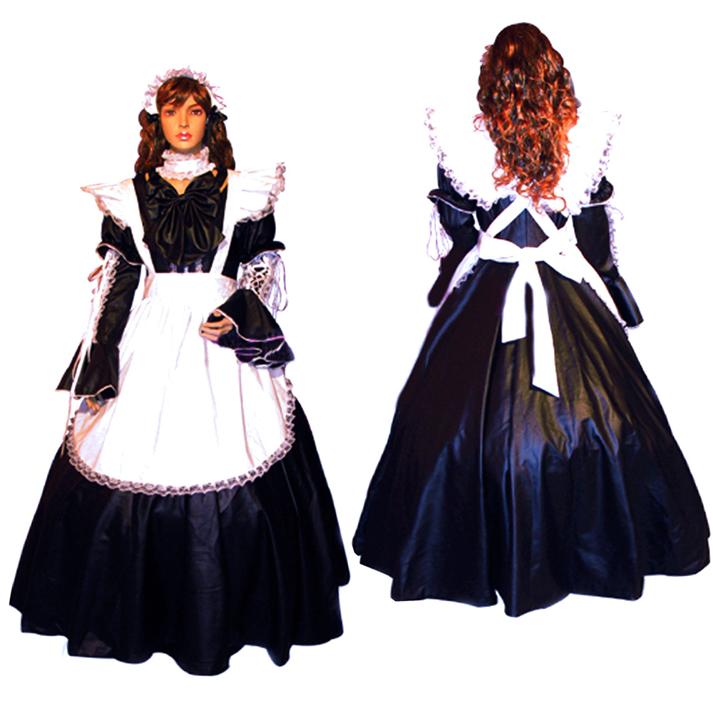 Lockable Long Satin Sissy Maid Dress with Ruffled Apron – Elegant Handmade Crossdressing Costume ...