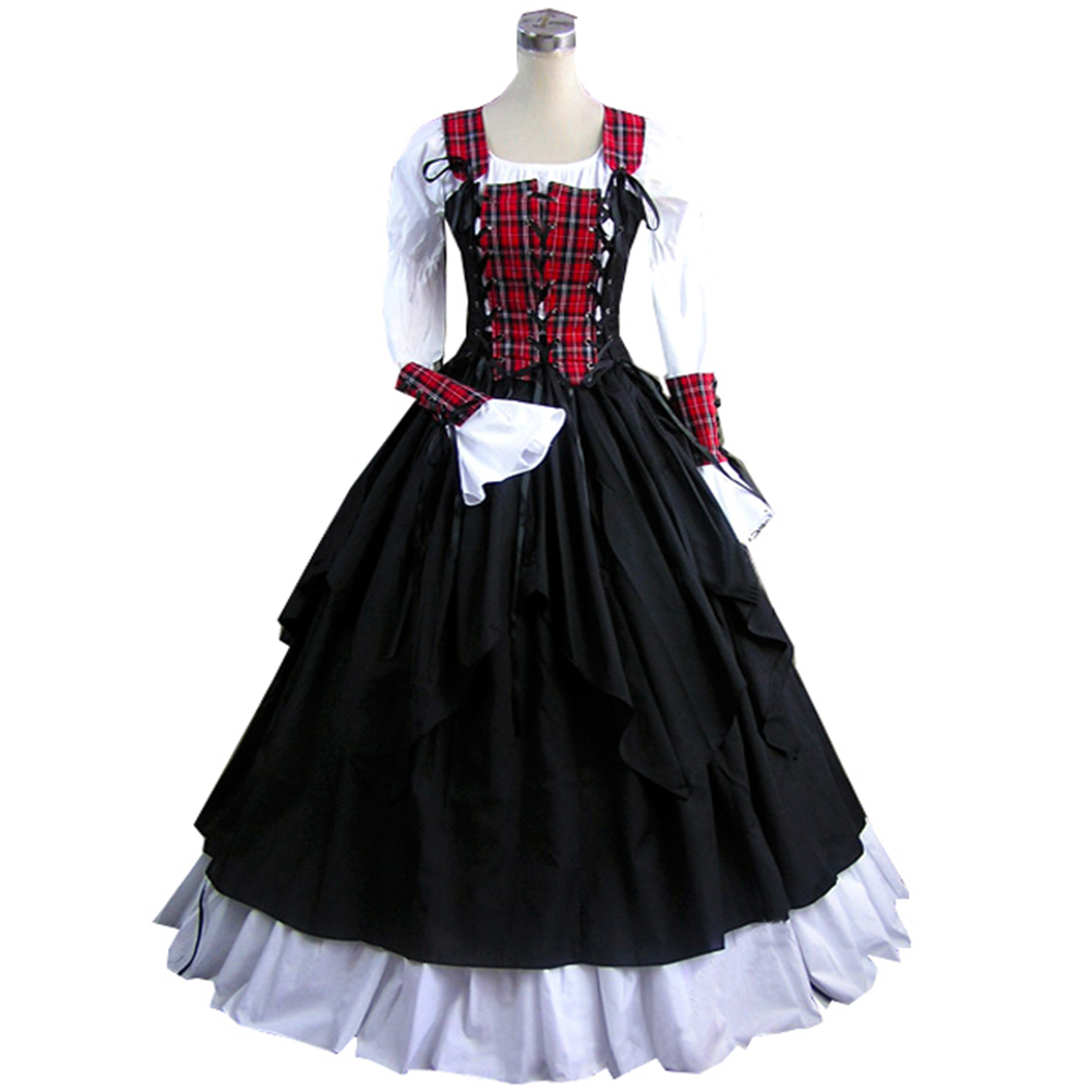 Medieval Red Plaid Cotton Corset Top and Skirt Cosplay Set ...