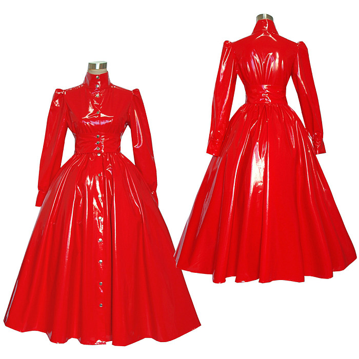 Red Heavy PVC Sissy Maid Dress for Crossdressing | Handmade G379