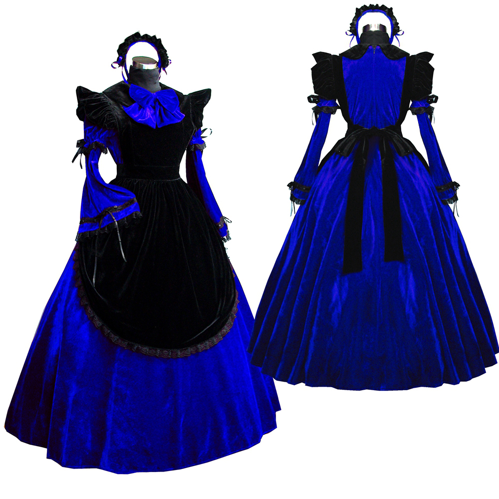 Royal Blue and Black Velvet Sissy Maid Gown with Lockable Collar ...