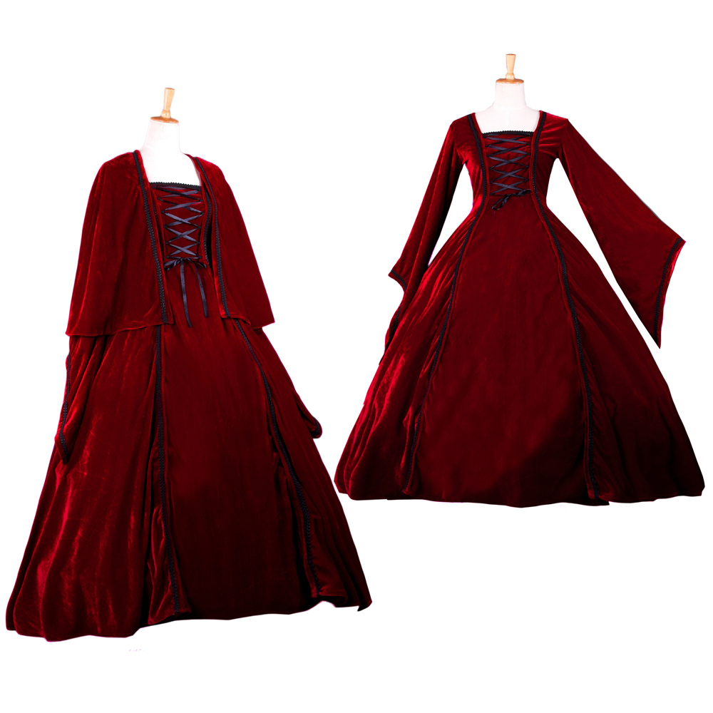 Deep Red Velvet Medieval Gown – Victorian Era Crossdressing Dress [G1053]