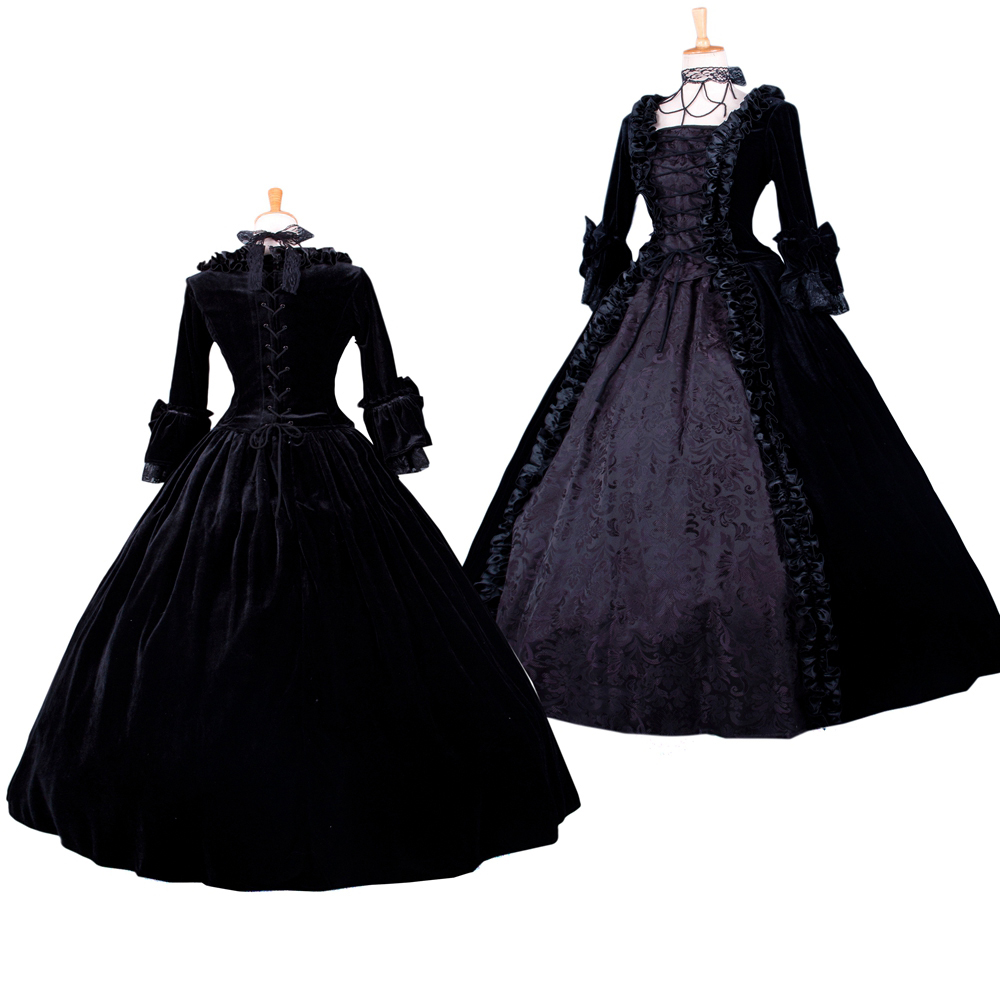 Black Velvet Medieval Gown – Victorian Era Crossdressing Dress [G1058]