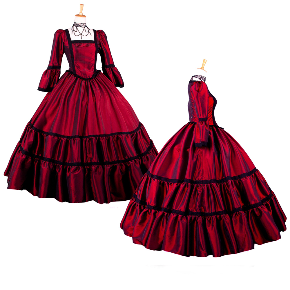 Red Taffeta Medieval Gown – Victorian Era Crossdressing Dress [G1055]