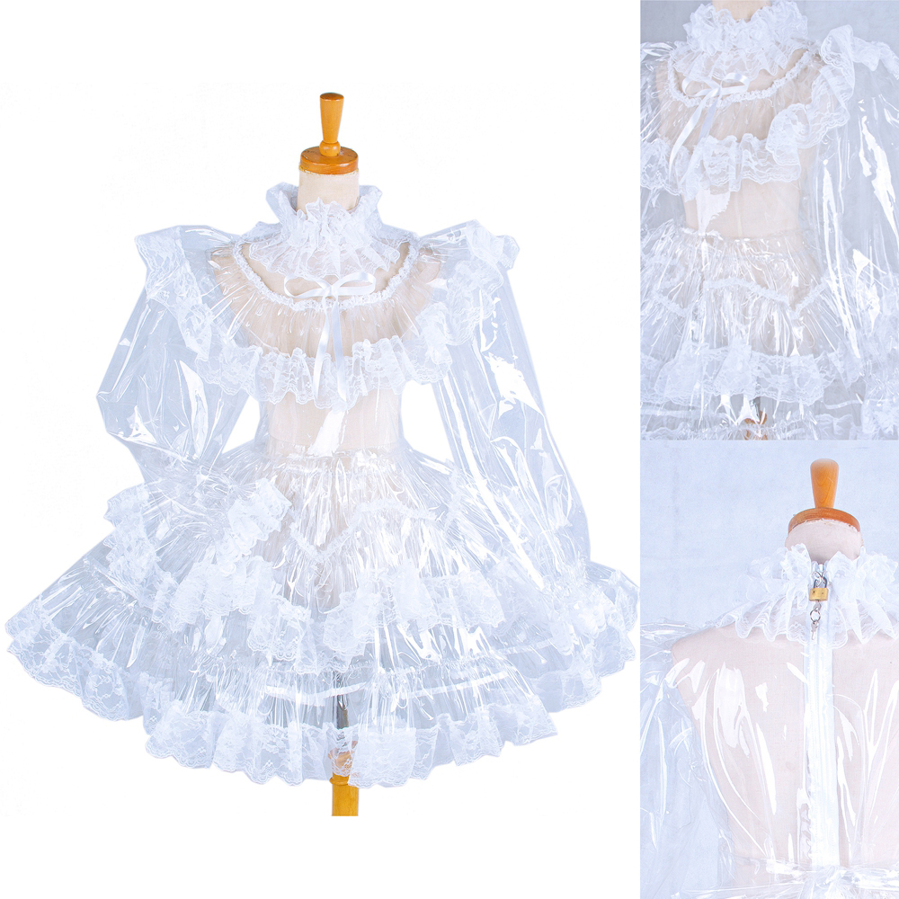 Handmade Sissy Maid Crossdressing Lockable Clear PVC French Maid Dress ...