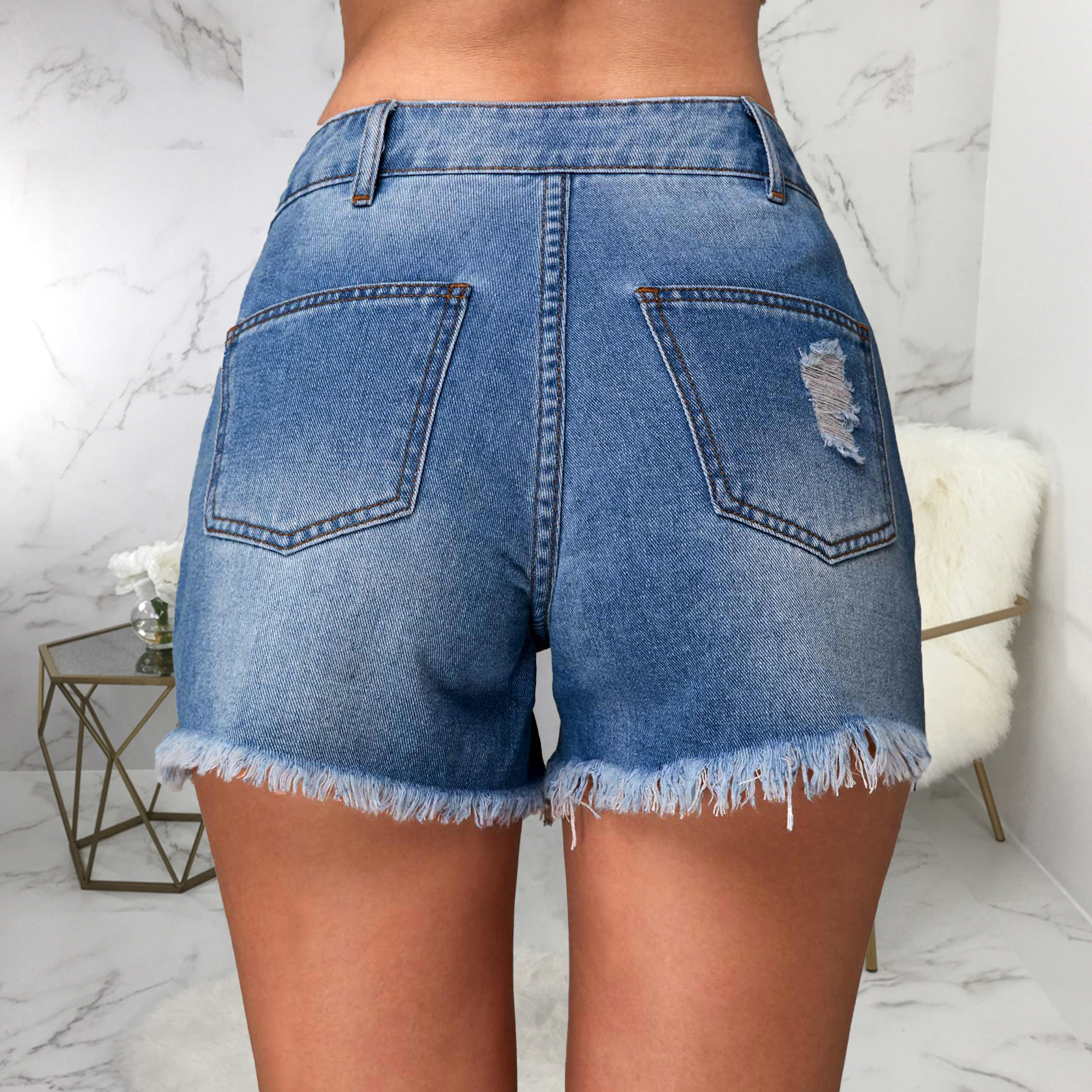 US$ 7.34 - Fashion washed denim stretch shorts with holes - www.keke ...