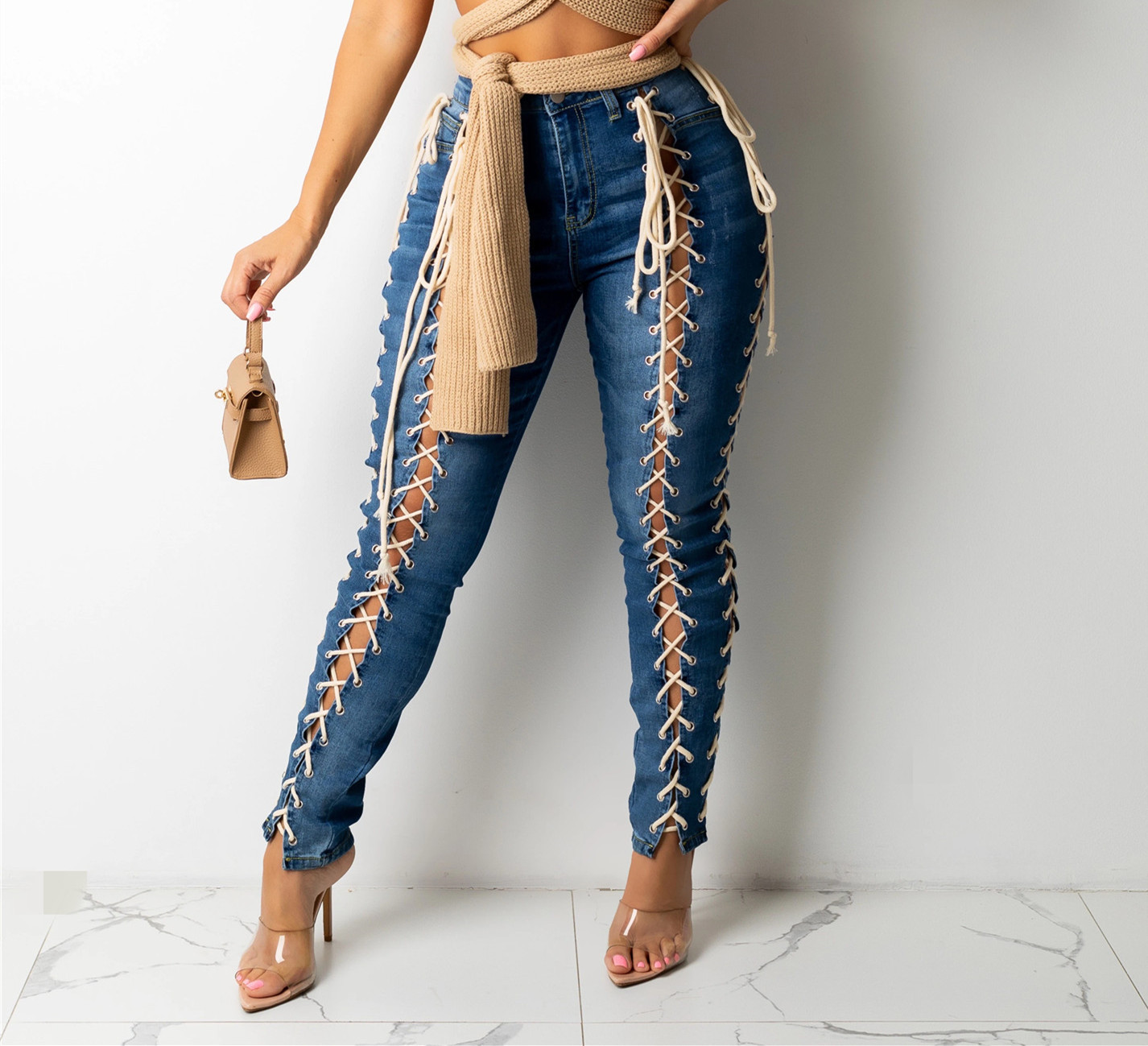 US$ 12.97 - Rope legged denim pants - www.keke-lover.com