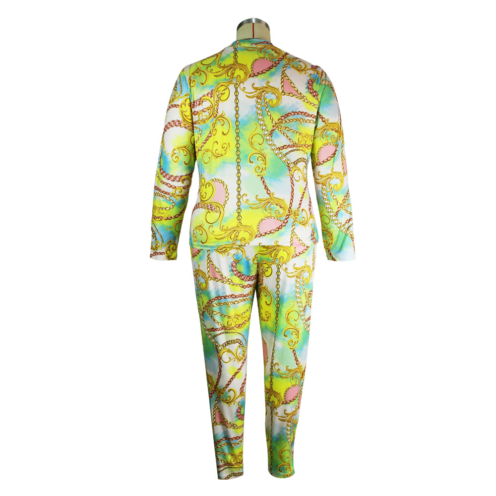 Large fashion gold chain printing two-piece set