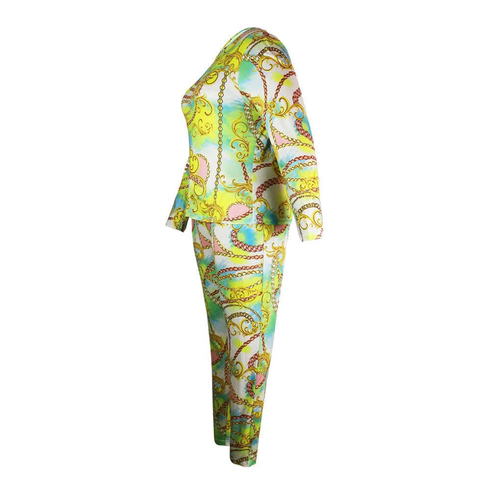 Large fashion gold chain printing two-piece set