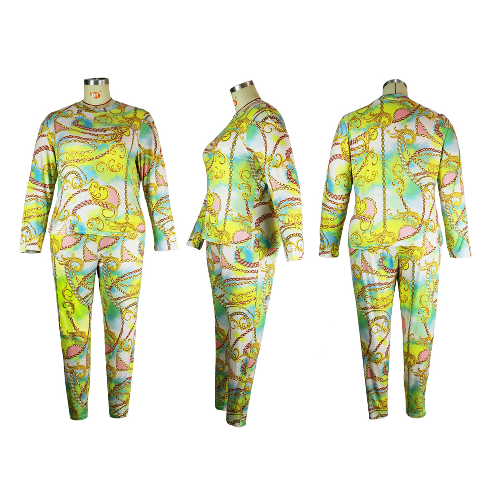 Large fashion gold chain printing two-piece set