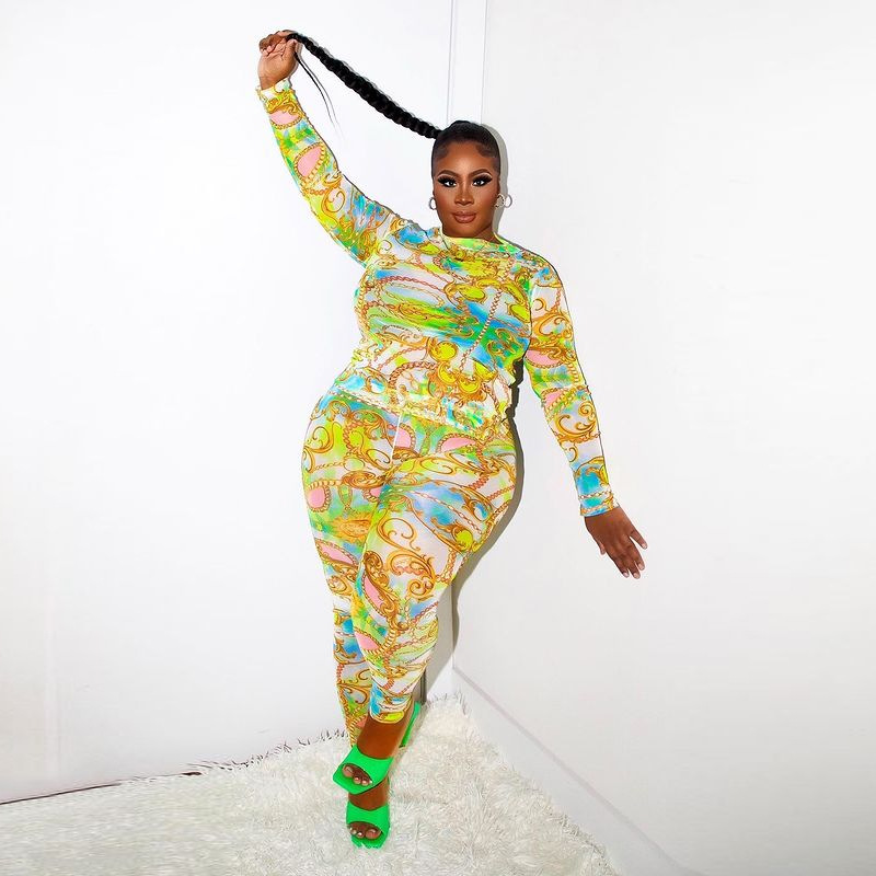 Large fashion gold chain printing two-piece set