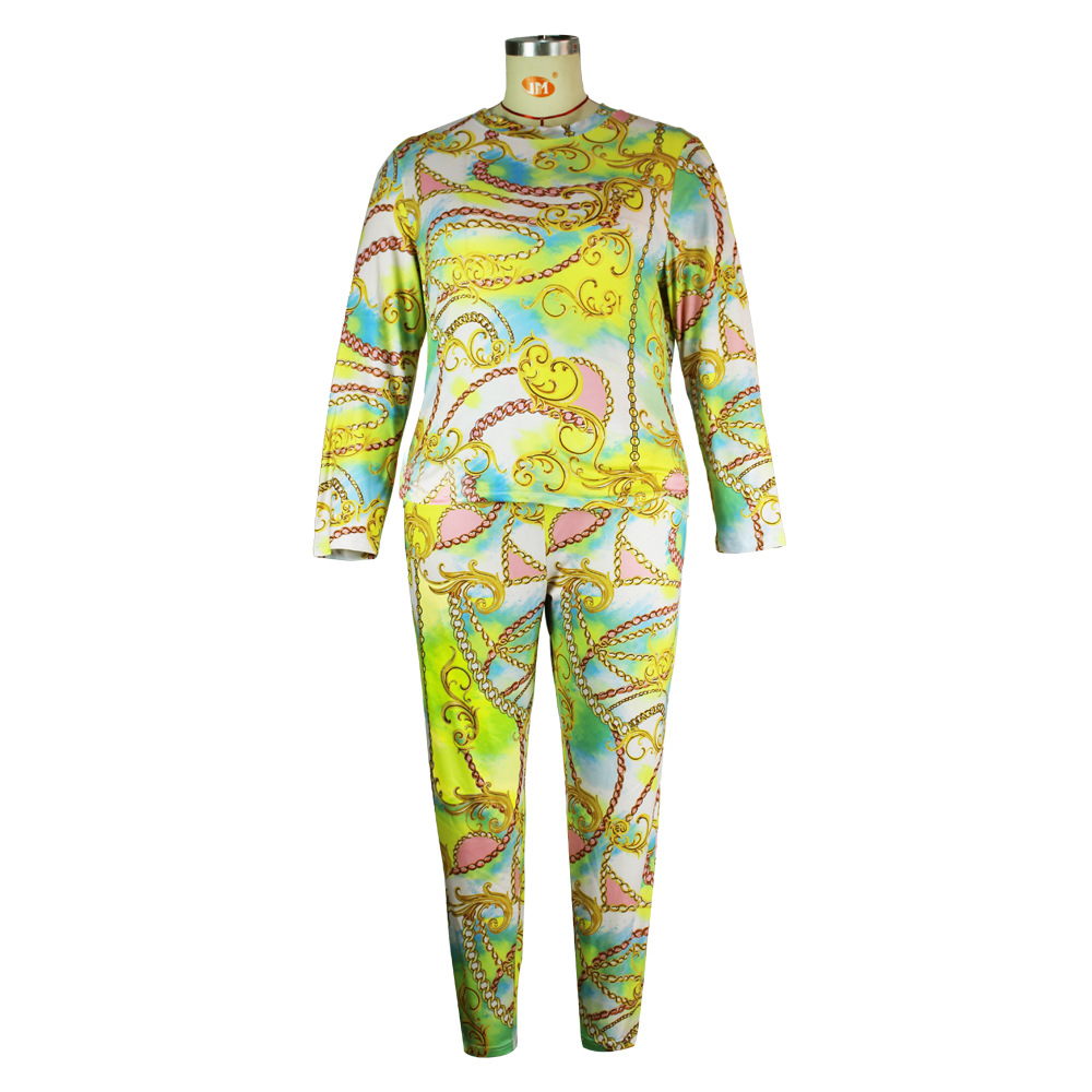 Large fashion gold chain printing two-piece set