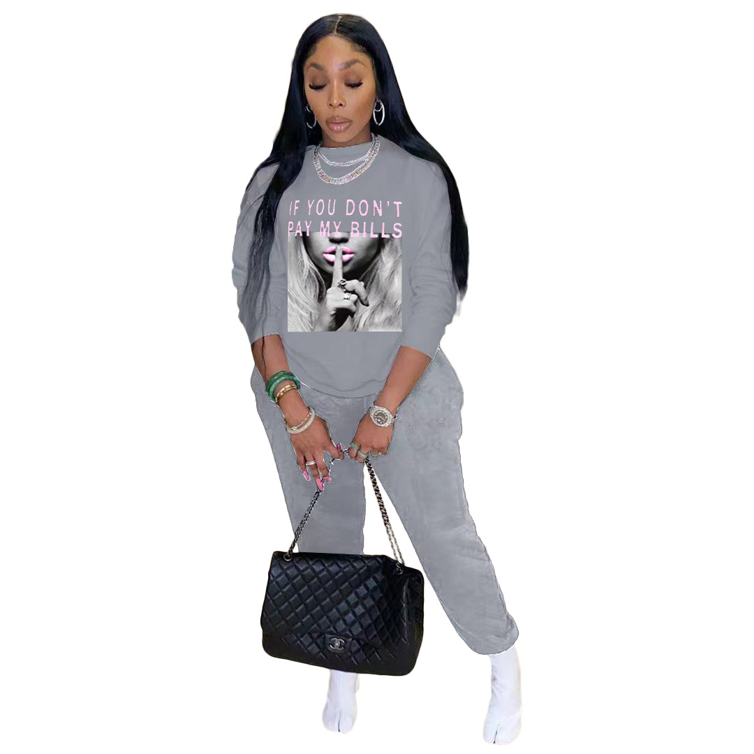 Fashion offset lettering loose sweater sports suit