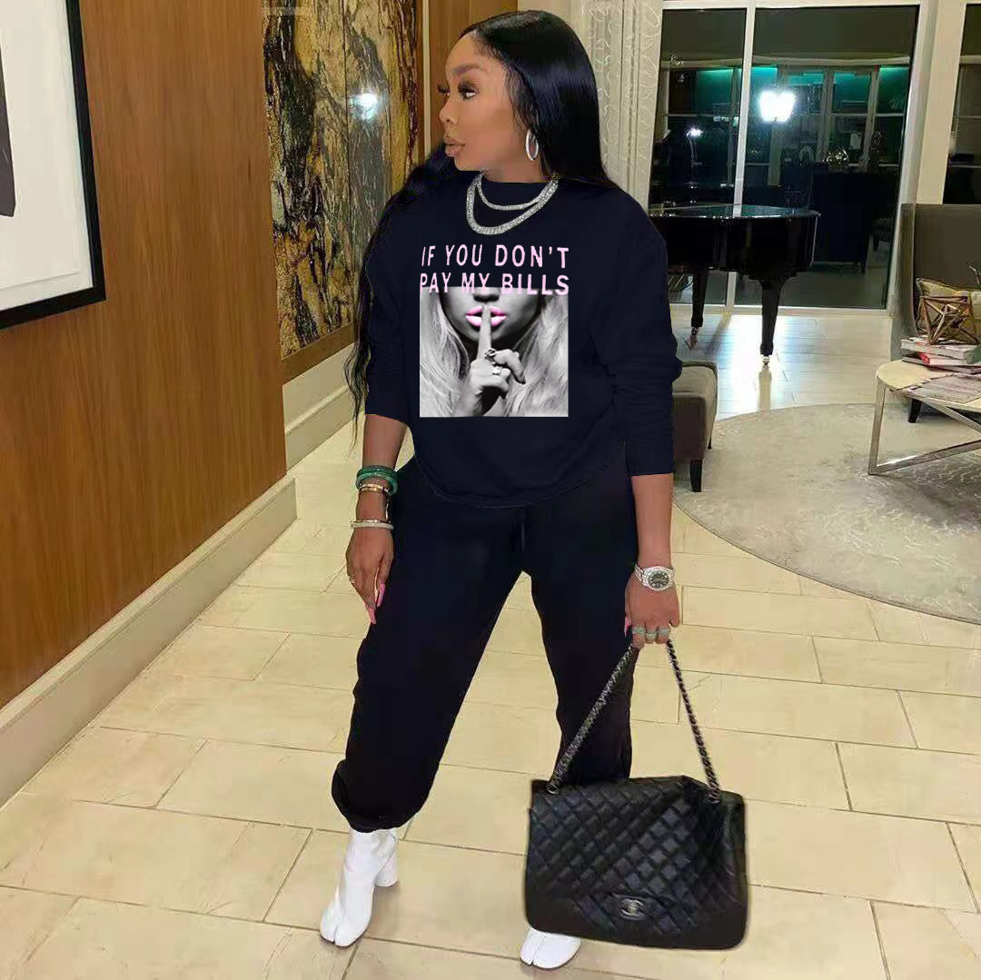 Fashion offset lettering loose sweater sports suit