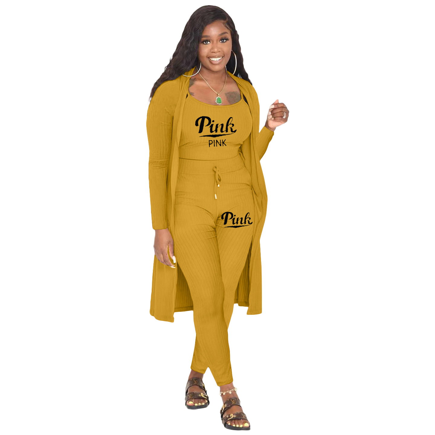 Fashionable women's suspenders Long poncho Pit stripe printed letters 3 ...