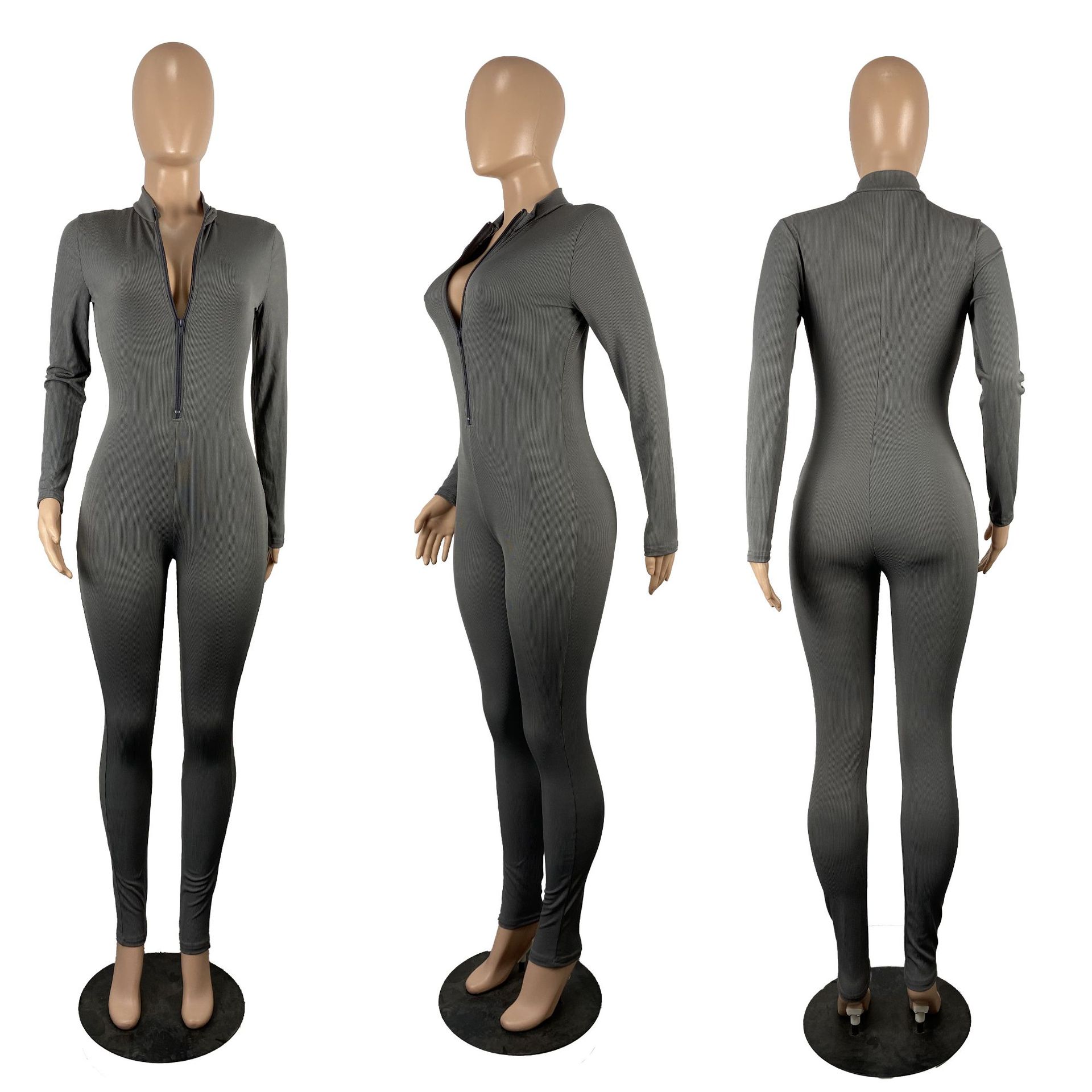 Stripe Solid Zipper Long Sleeve Bodysuit