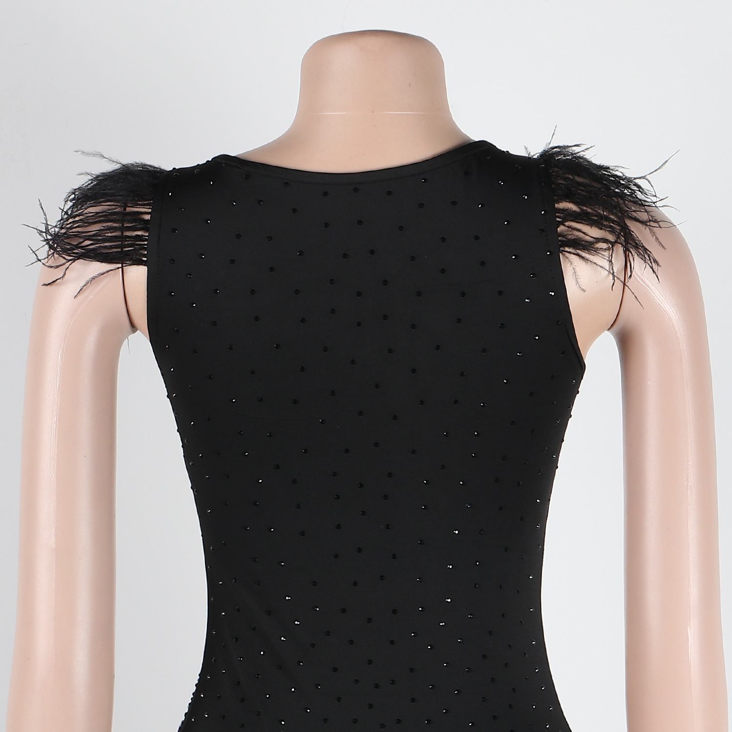 Perspective Slim Scalded Pearl Feather Dress