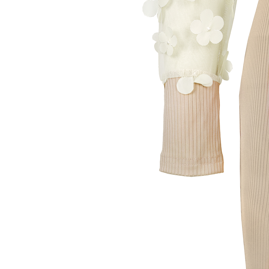 3D Petal Mesh Sleeves Pit Strip Cloth One piece Neck Dress