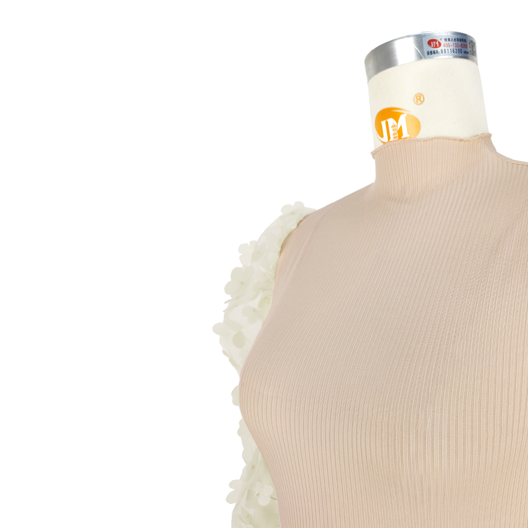 3D Petal Mesh Sleeves Pit Strip Cloth One piece Neck Dress