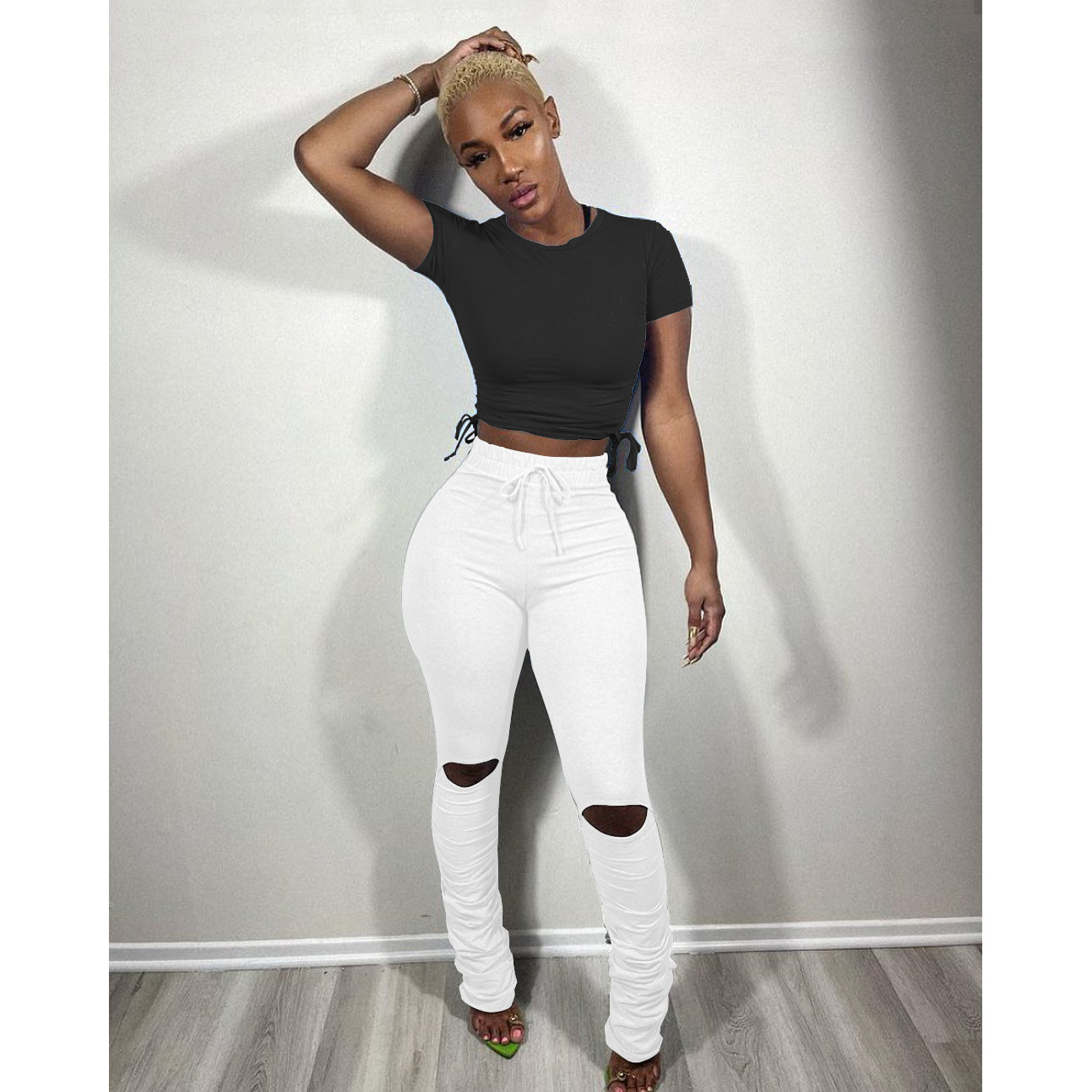 Tight elastic micro flare stack pants