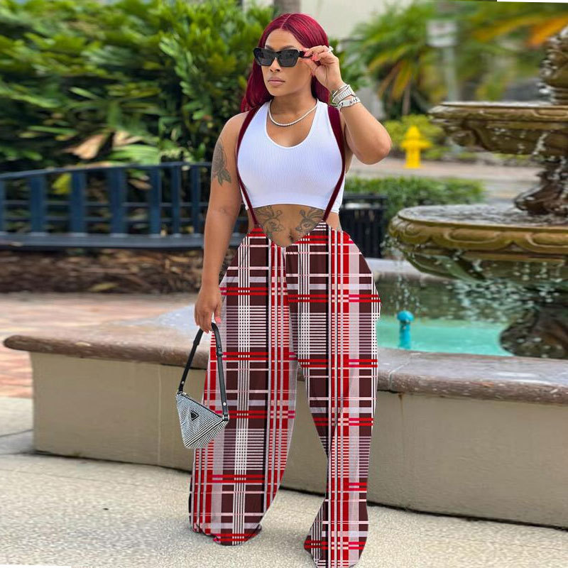 Sexy printed wide leg straps pants