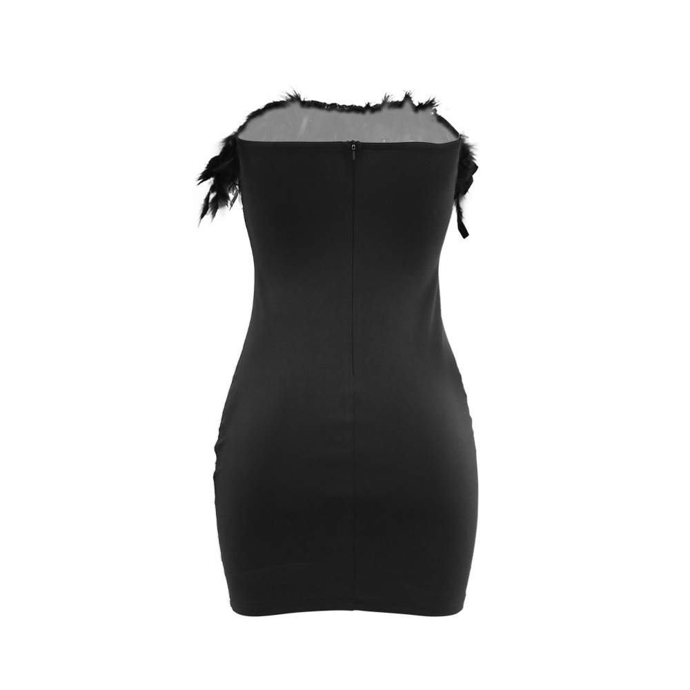 Fashion Sexy One Shoulder See Through Sequin Dress
