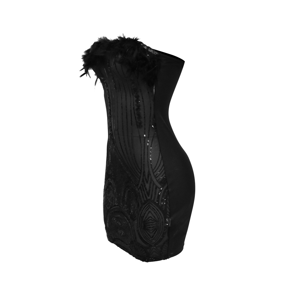Fashion Sexy One Shoulder See Through Sequin Dress