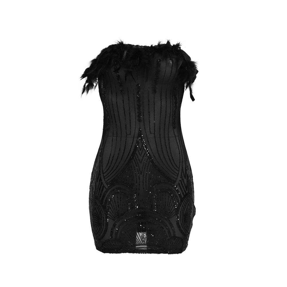 Fashion Sexy One Shoulder See Through Sequin Dress