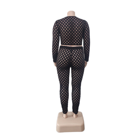 Size skinny fishnet pants suit two-piece suit