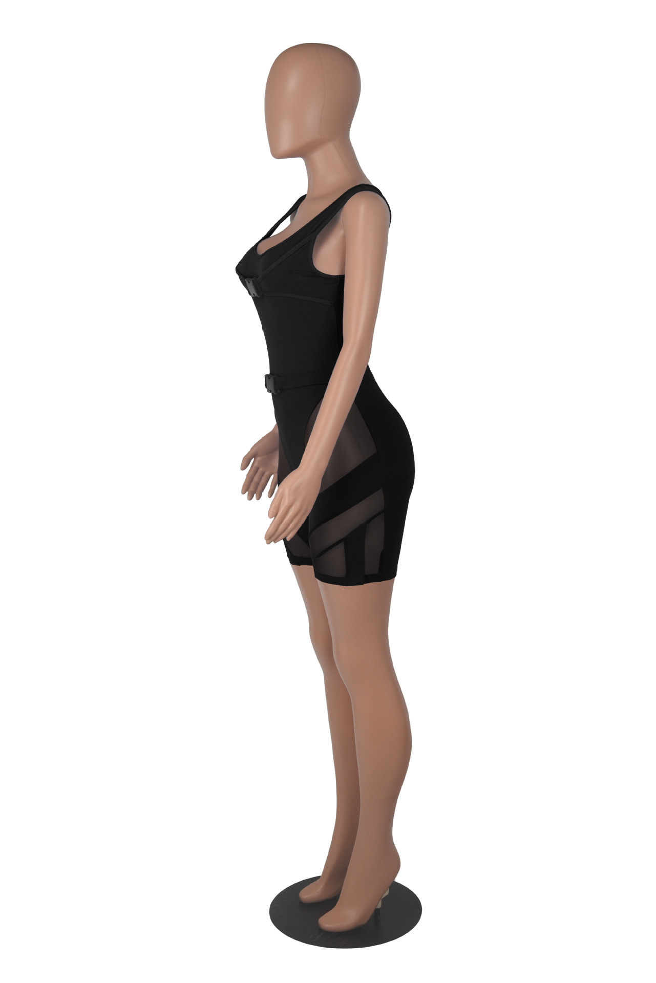 New Mesh Panel Sexy Perspective Tank Top Jumpsuit Women
