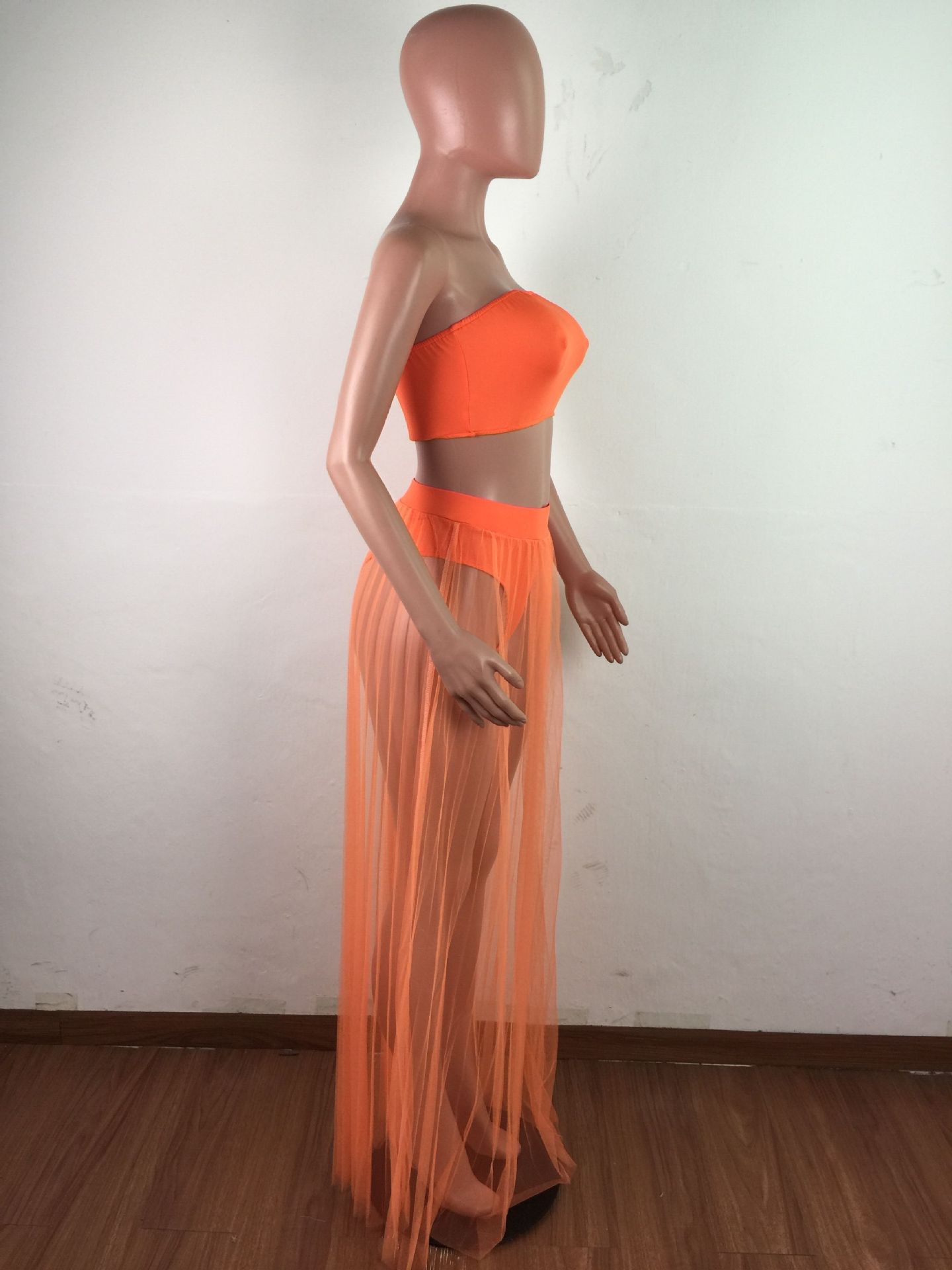 Pleated Mesh Perspective Sexy Bust Wrapping Set