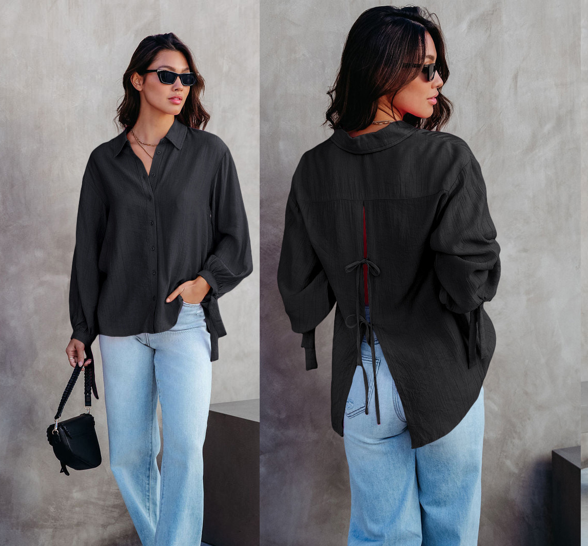 Wrinkle fabric back strap shirt bikini vacation sun protection shirt