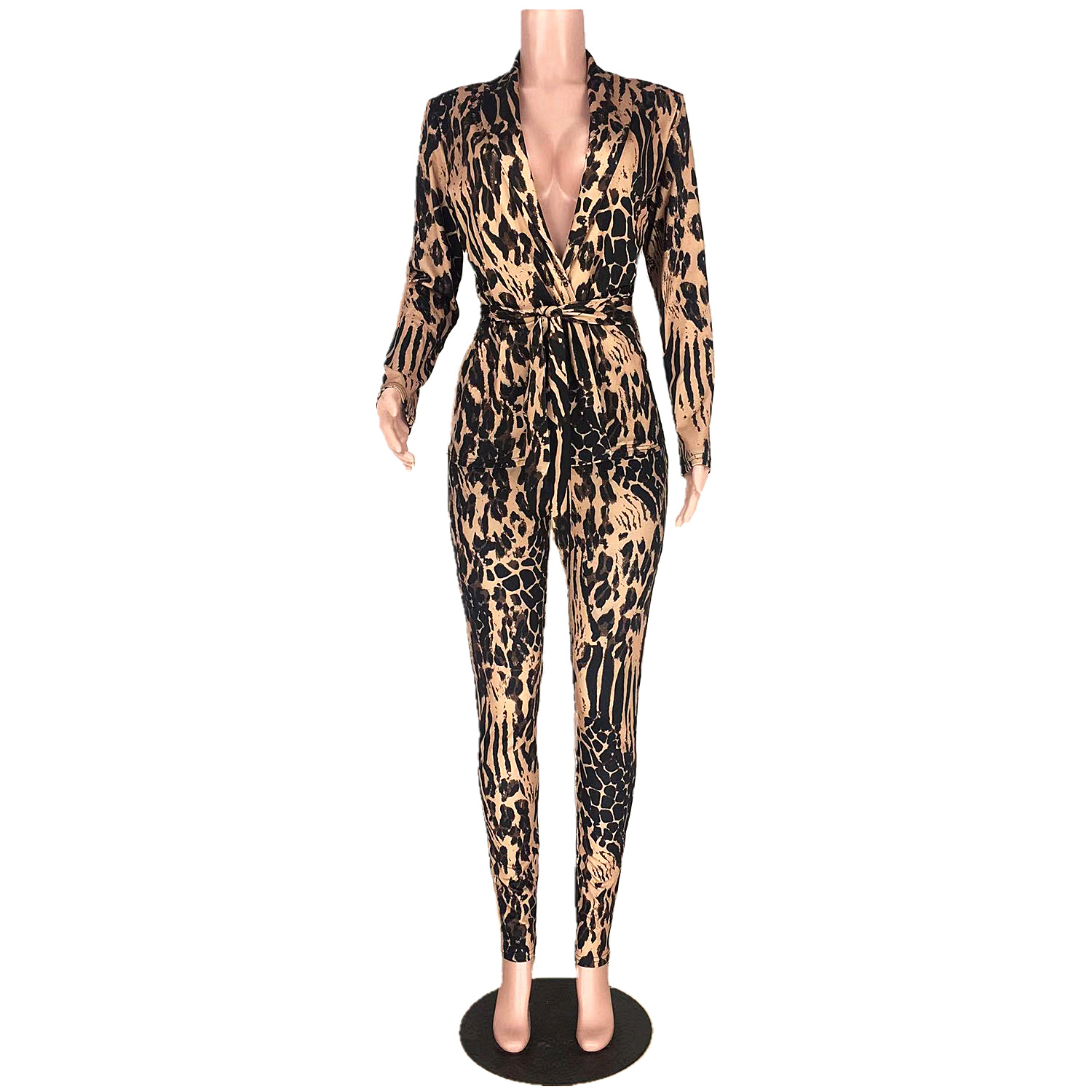 Sexy Deep V Strap Leopard Print Two Piece Set